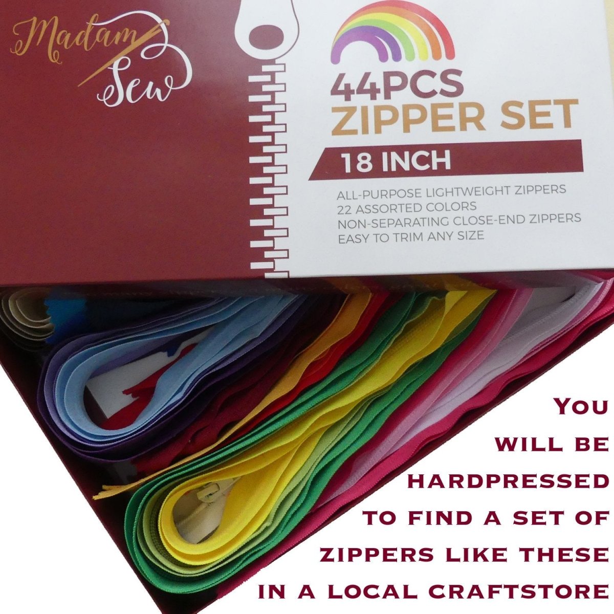 Zippers Sets - 44 pcs/box - 22 colors - 2 sizes – MadamSew